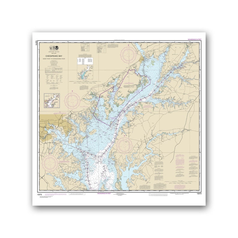 Chesapeake Bay Nautical Chart Map Sandy Point to Susquehanna - Etsy