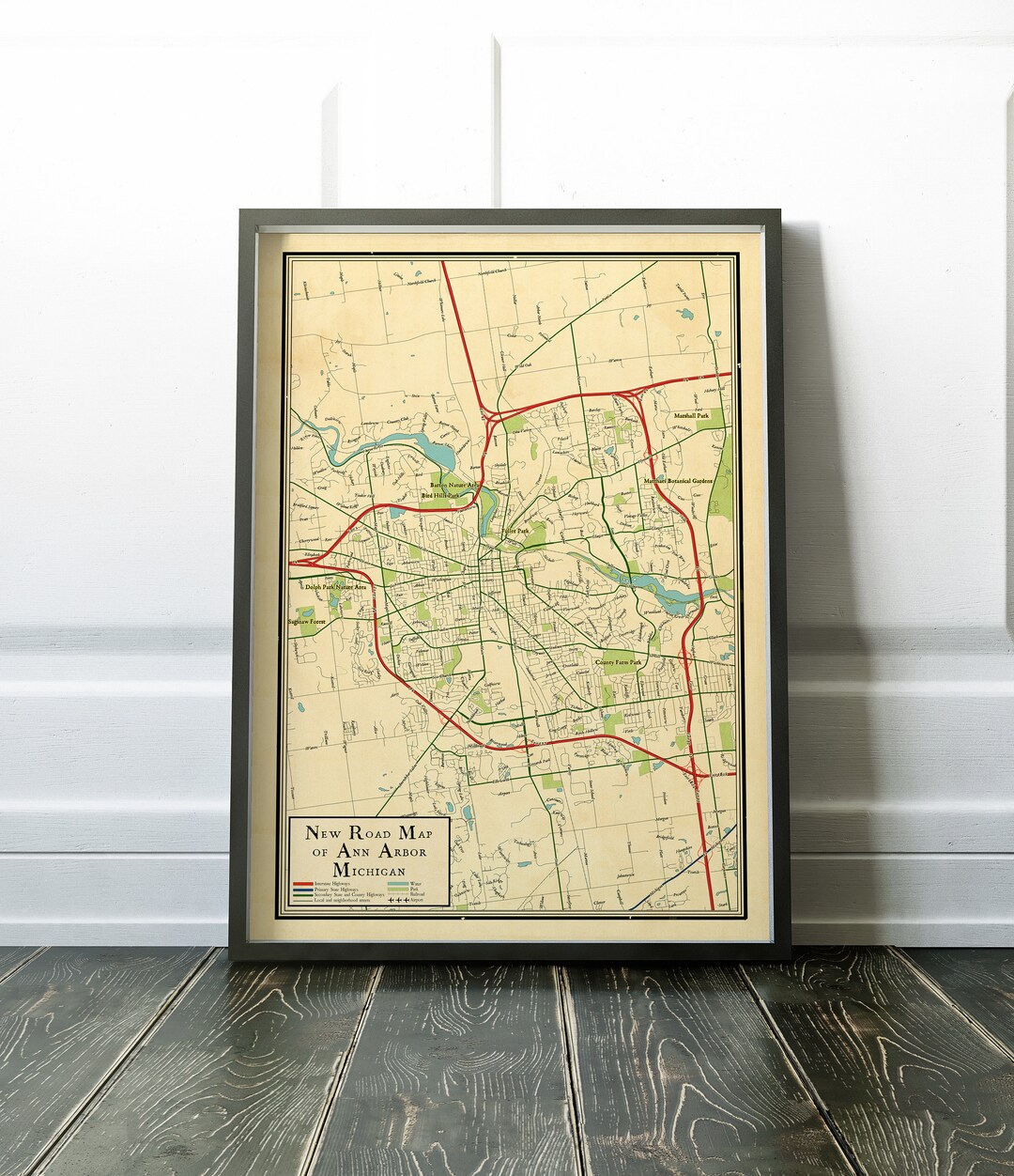 Vintage Retro Design Map of Ann Arbor, Michigan Vintage Looking Map ...