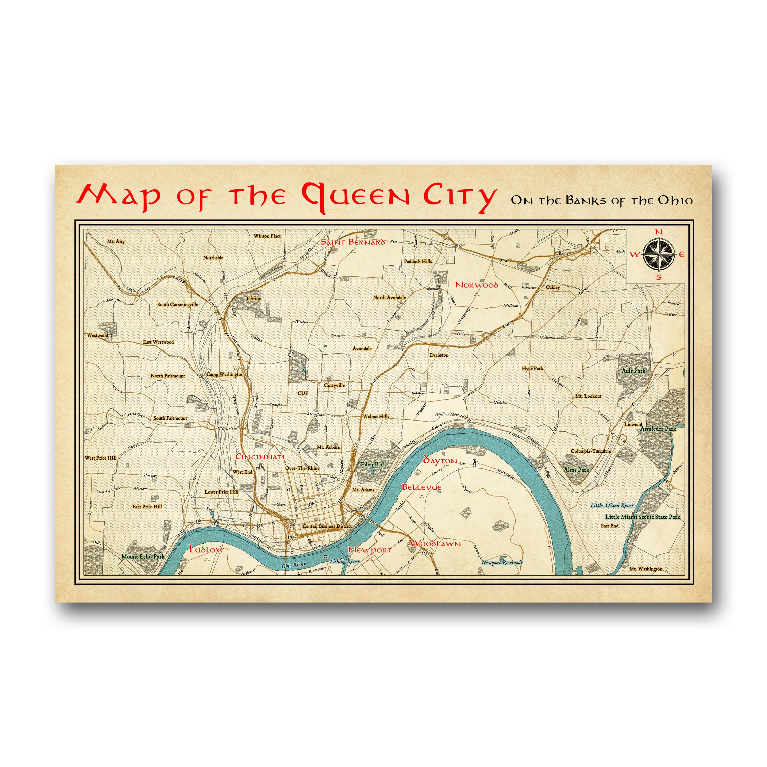 Fantasy Map of Cincinnati, Ohio, Fantasy Novel Inspired Map, Cincinnati ...