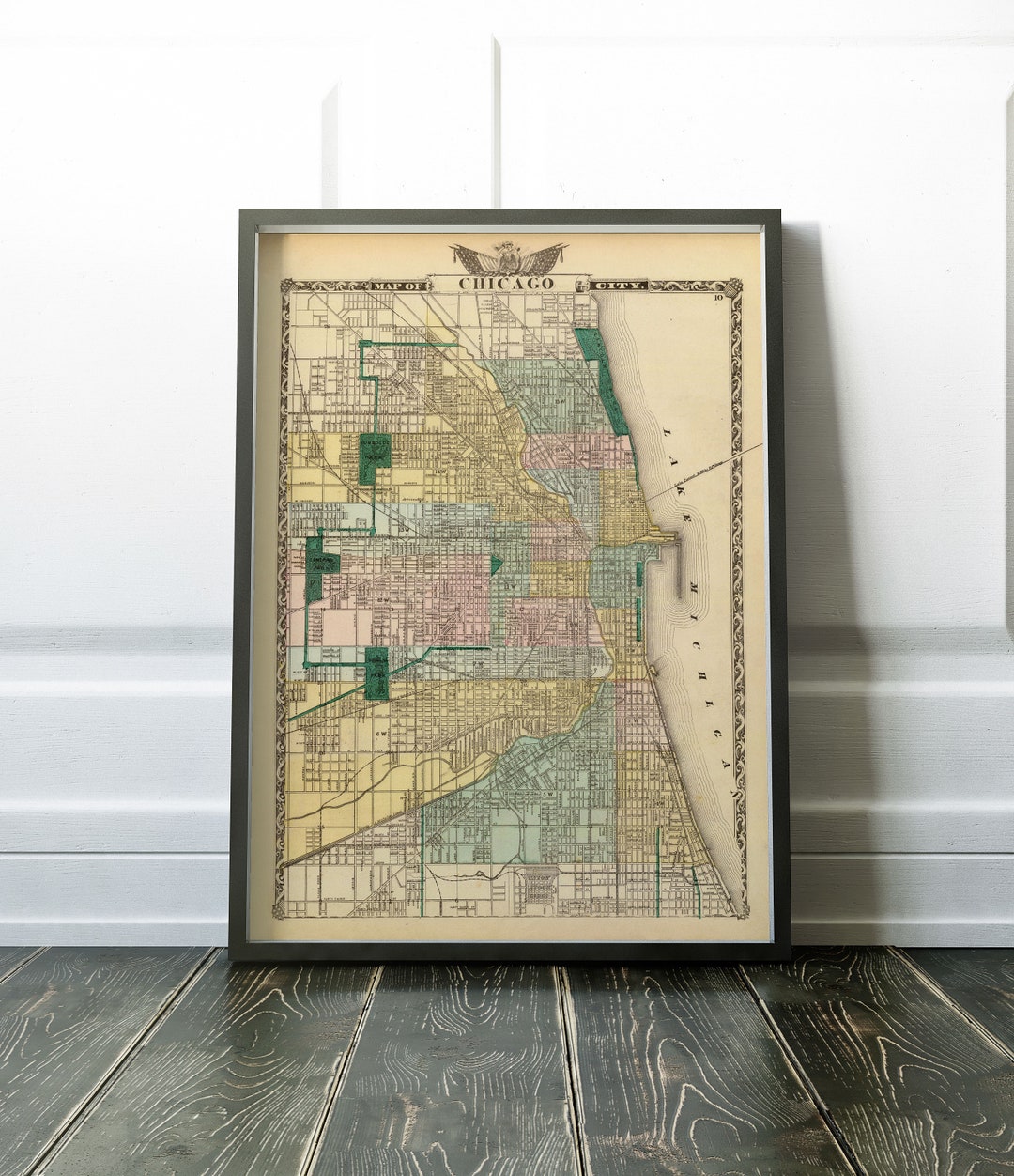 Old Chicago Map 1876, Chicago Vintage Map, Antique Map of Chicago, Old ...