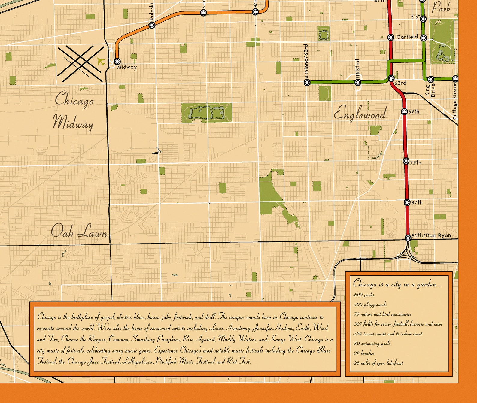 Retro Map of Chicago L Train System, Vintage Style Map of Elevated ...