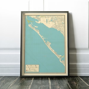 Vintage Retro Design Map of Longboat Key, Florida, Vintage Looking Map ...