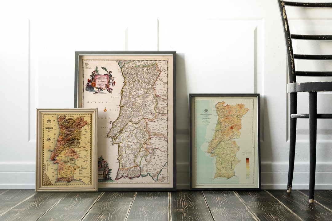 Set of 3 Portugal Vintage Maps, Old Portugal Map, 1682, 1915 and 1917 ...