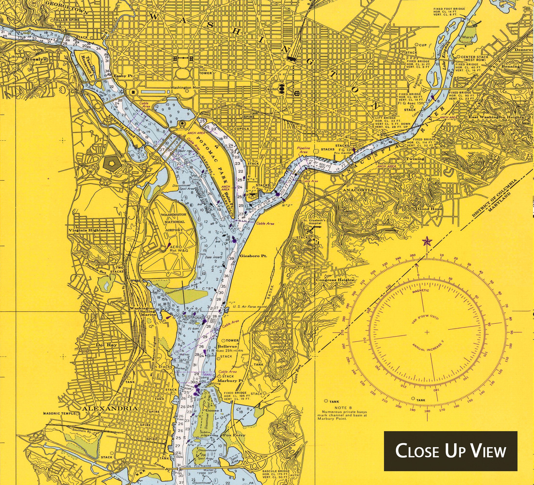Potomac River Nautical Chart Map Washington DC Georgetown - Etsy