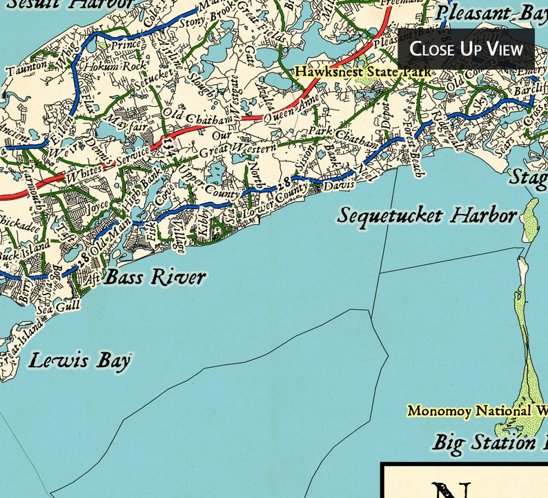 Map of Cape Cod, MA Vintage Design Map of Cape Cod, Cape Cod Map, Cape ...