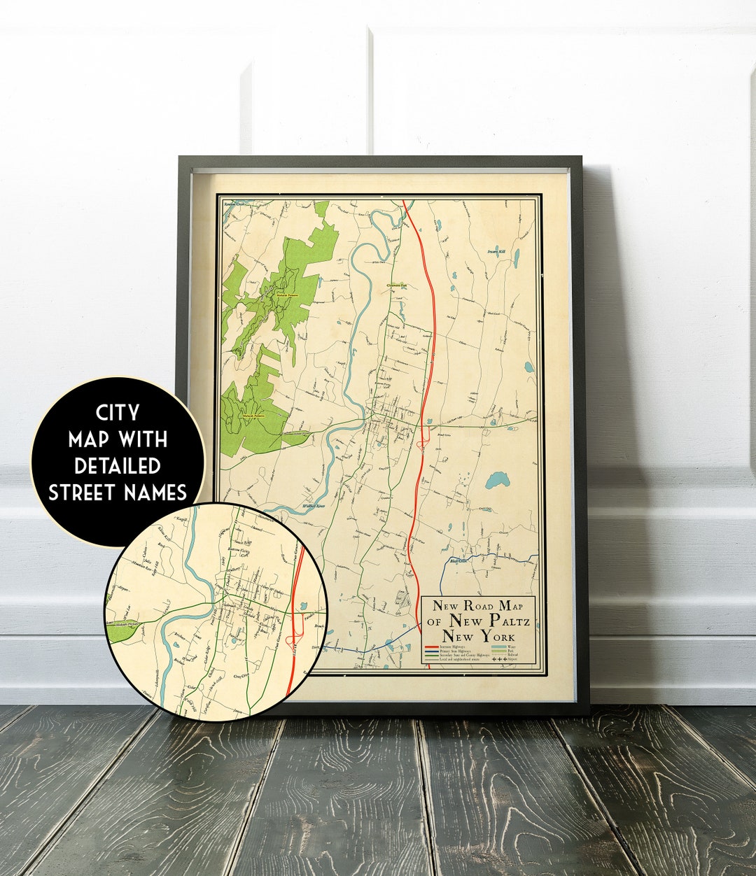 Map of New Paltz, New York Vintage Design Map of New Paltz Gift, New ...
