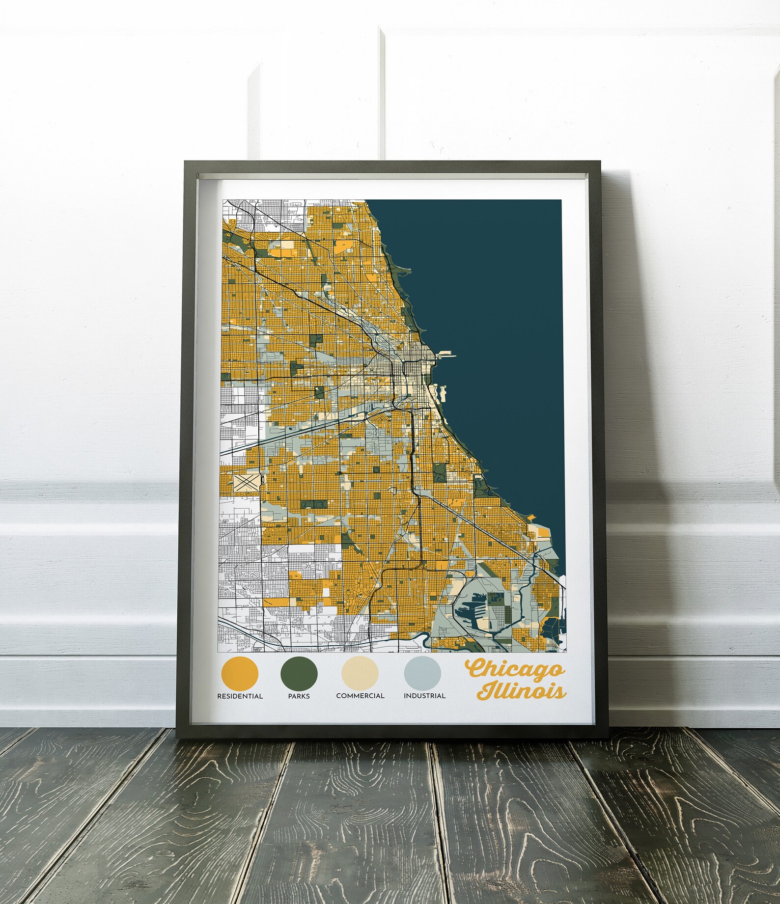 Chicago Map, Chicago Street Map, Chicago Illinois Custom Map, Yellow ...