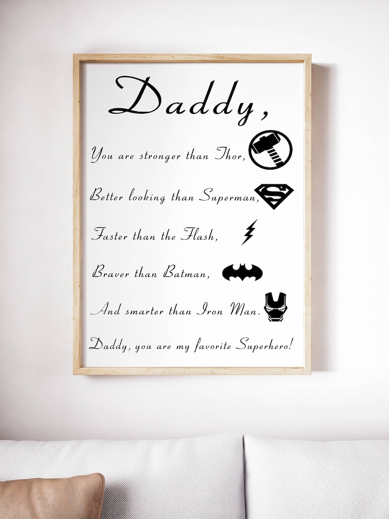 Dad Fathers Day Gift Superhero Dad Poster Dad Superhero Print | Etsy