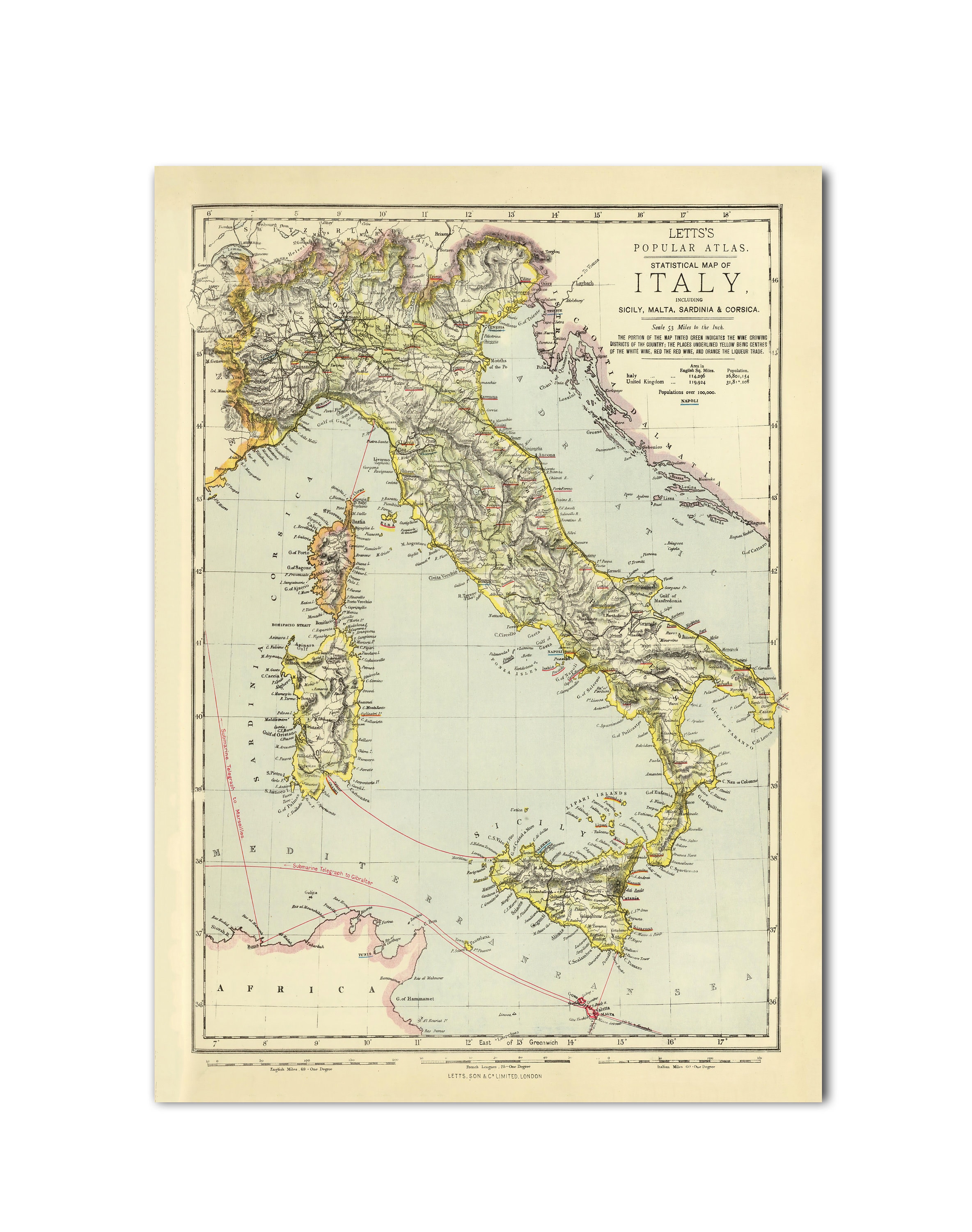 Old Map of Italy, 1883 Antique Map of Italy, Old World Map, Italia Gift ...