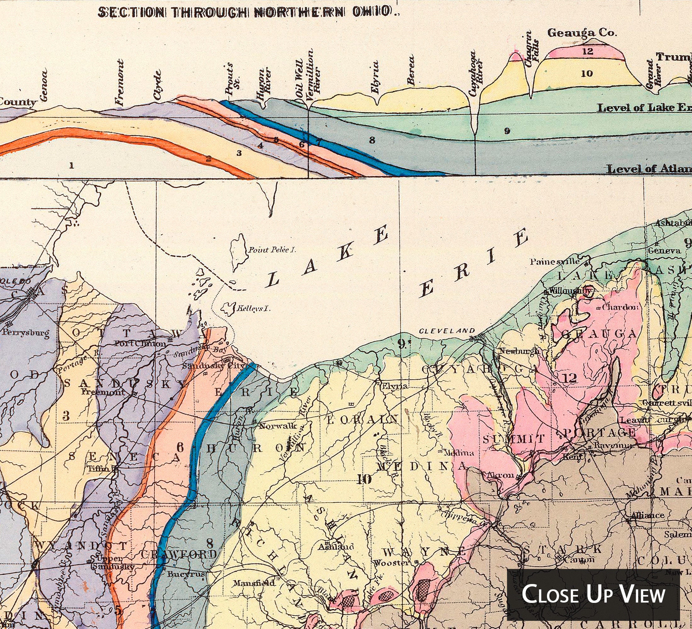 Geological Map of Ohio, Vintage Map Made in 1872, Ohio Historic Map ...