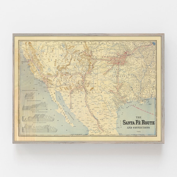 Old Map of Santa Fe railroad map vintage 1888 rail road map | Etsy