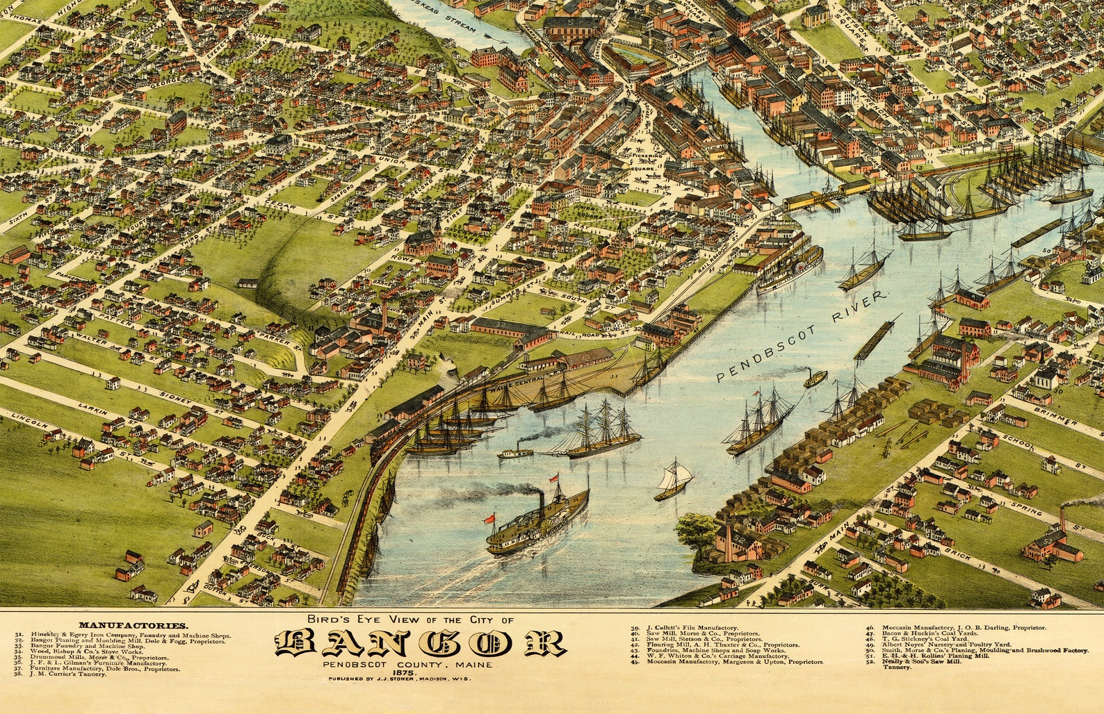 Old Map of Bangor, Maine 1875 Vintage Bangor Map, Antique Map of Bangor ...