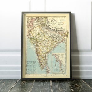 Colonial Map of India, 1883 Antique Map of India Published in London ...