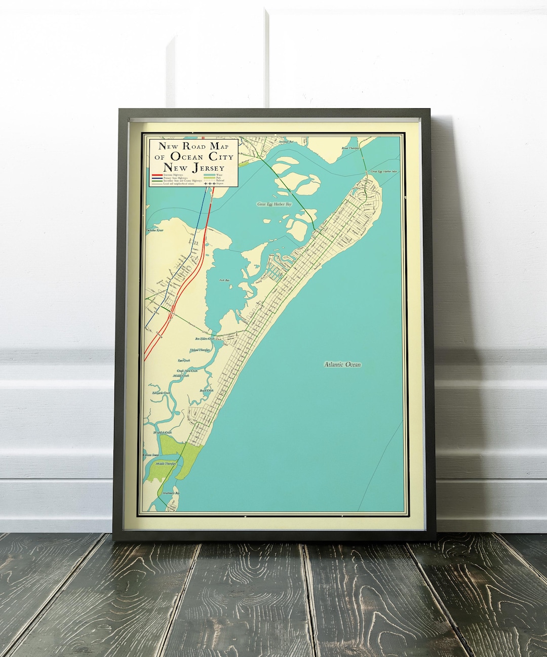 Map of Ocean City, New Jersey Vintage Design Map of Ocean City, Ocean ...