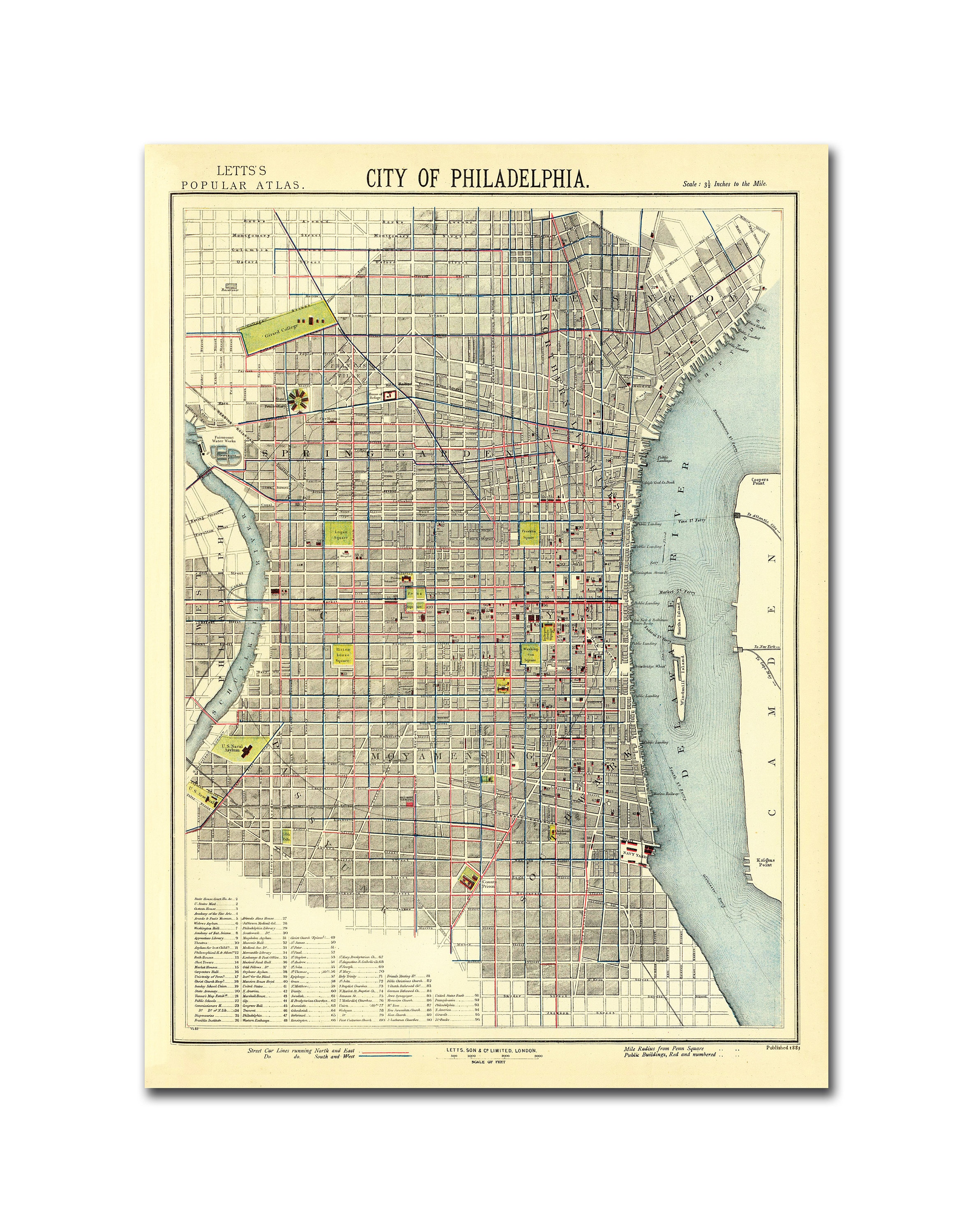 Philadelphia Vintage Map Old Philadelphia Map 1883 Antique | Etsy