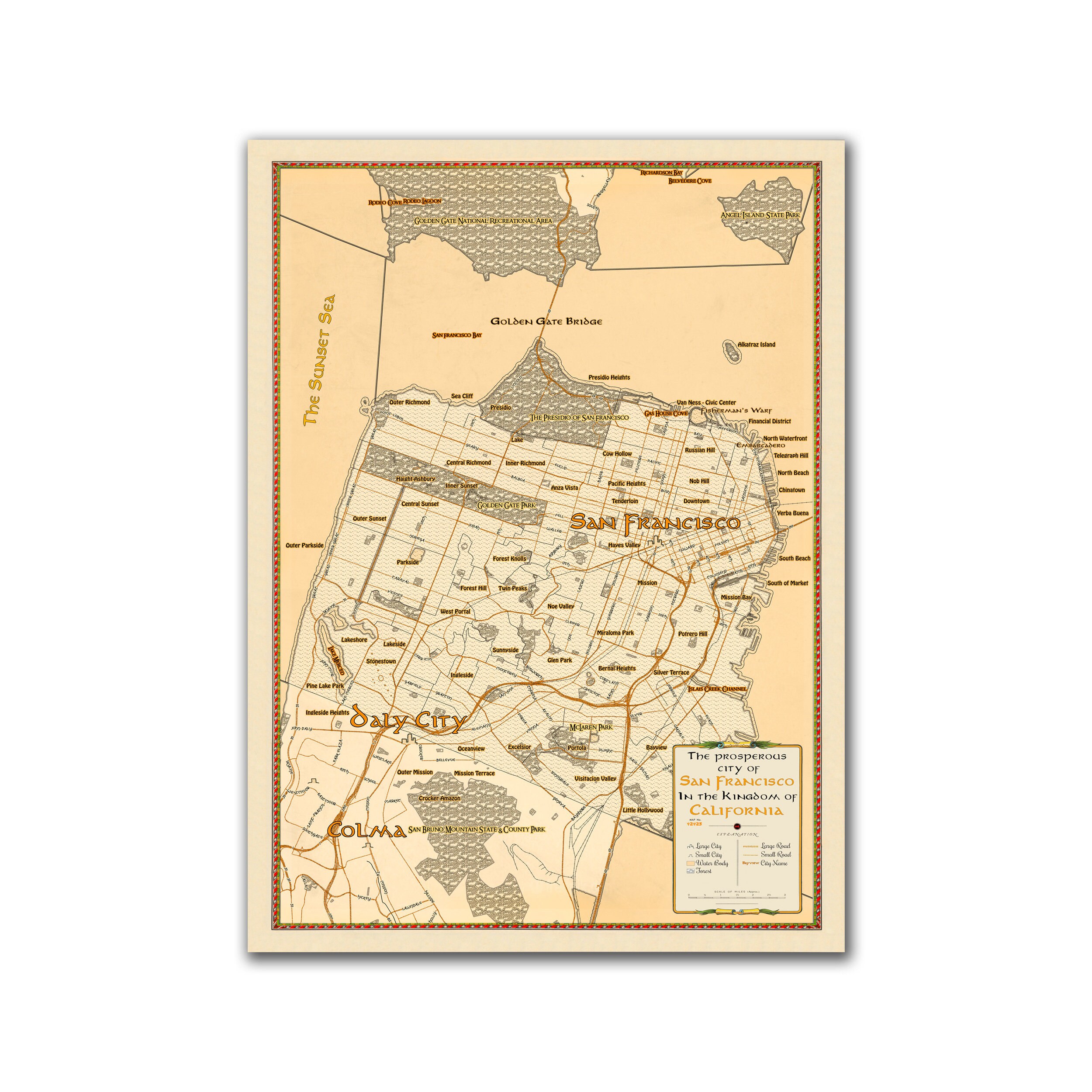 Fantasy Map of San Francisco, California, Fantasy Novel Inspired Map ...