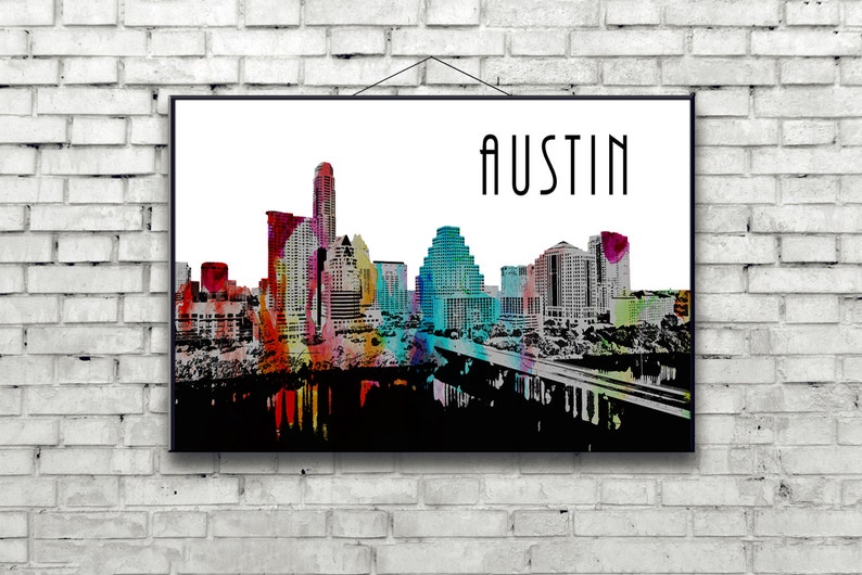 Austin Poster Austin Watercolor Skyline Poster Texas Poster Austin City ...