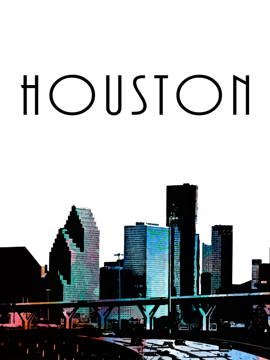 Houston Watercolor Poster Set of 3 Houston Skyline Poster - Etsy Singapore