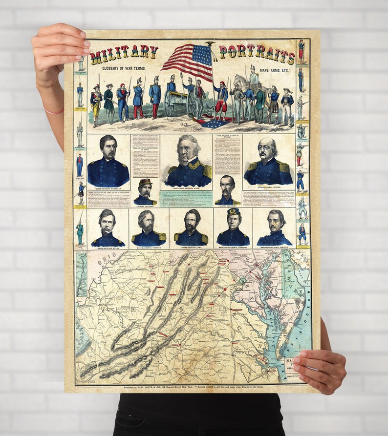 Civil War Union Generals Chart Featuring Bios and Map of Virginia and ...