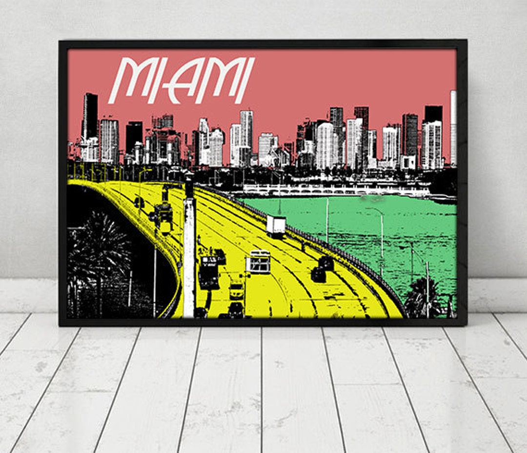 Miami City Skyline Miami Poster Florida Poster City Art Print - Etsy