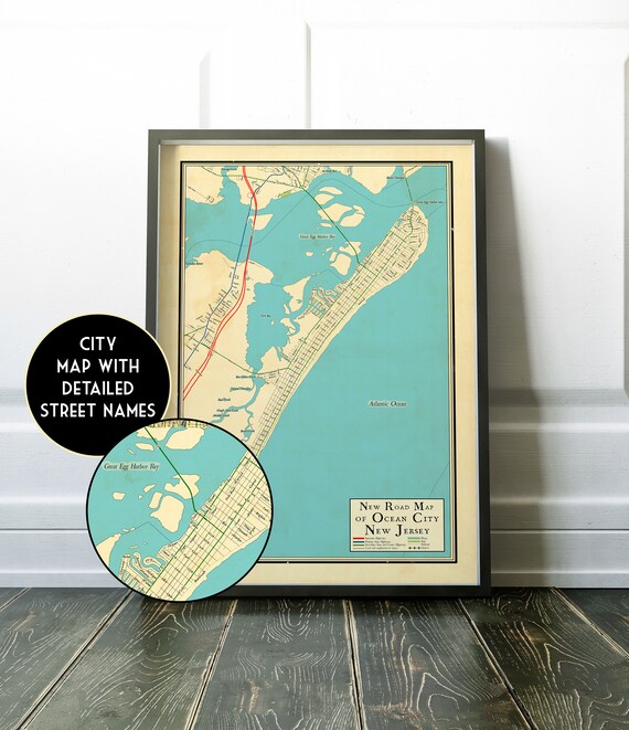 Map of Ocean City New Jersey Vintage Design Map of Ocean | Etsy