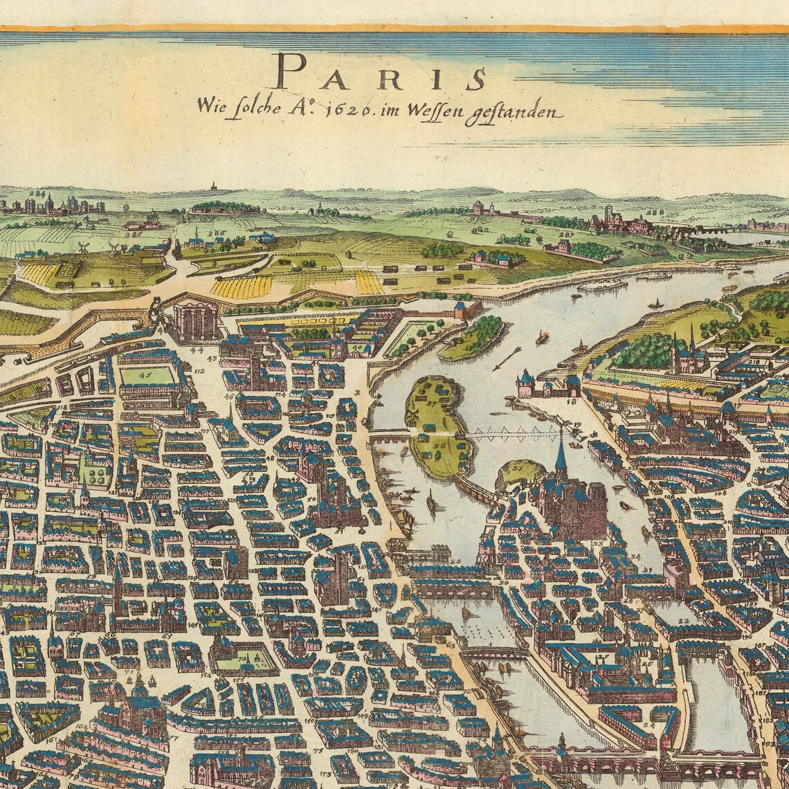 Old Map of Paris, France 1620 Antique Map of Paris, France Map, Retro ...