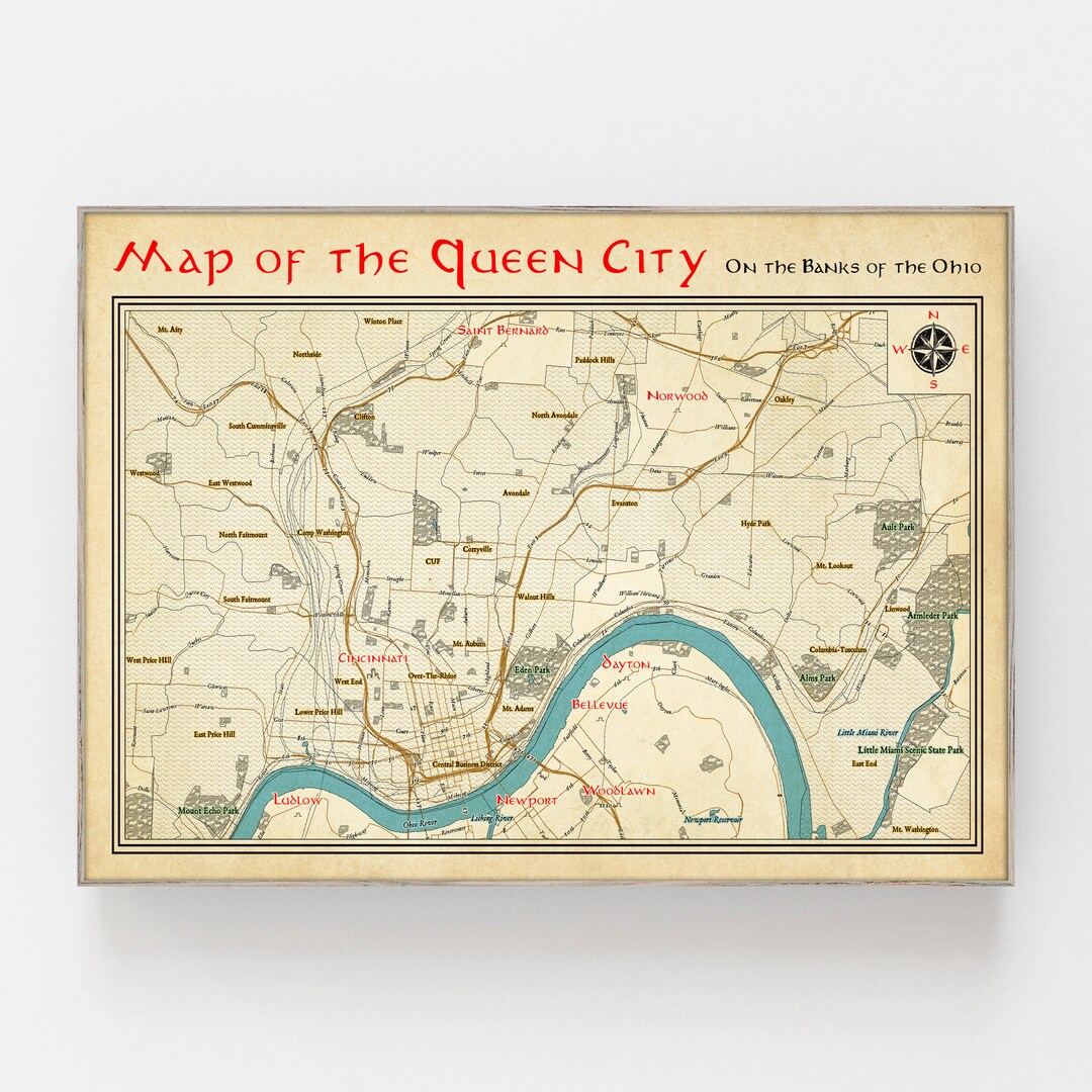 Fantasy Map of Cincinnati, Ohio, Fantasy Novel Inspired Map, Cincinnati ...