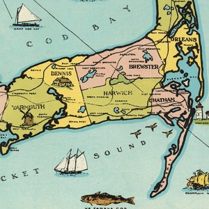 Old Map of Cape Cod, 1932 Antique Map of Cape Cod, Provincetown ...