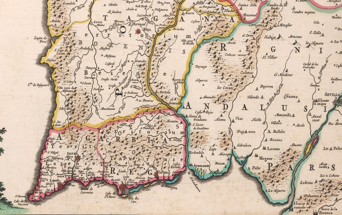 Old Map of Portugal, 1682 Vintage Portugal Map, Antique Map of Portugal ...