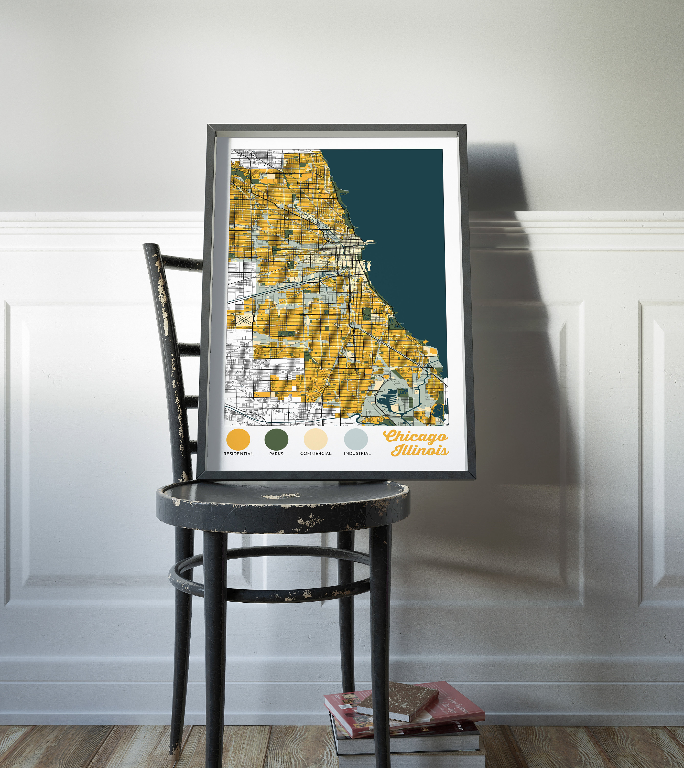 Chicago Map, Chicago Street Map, Chicago Illinois Custom Map, Yellow ...