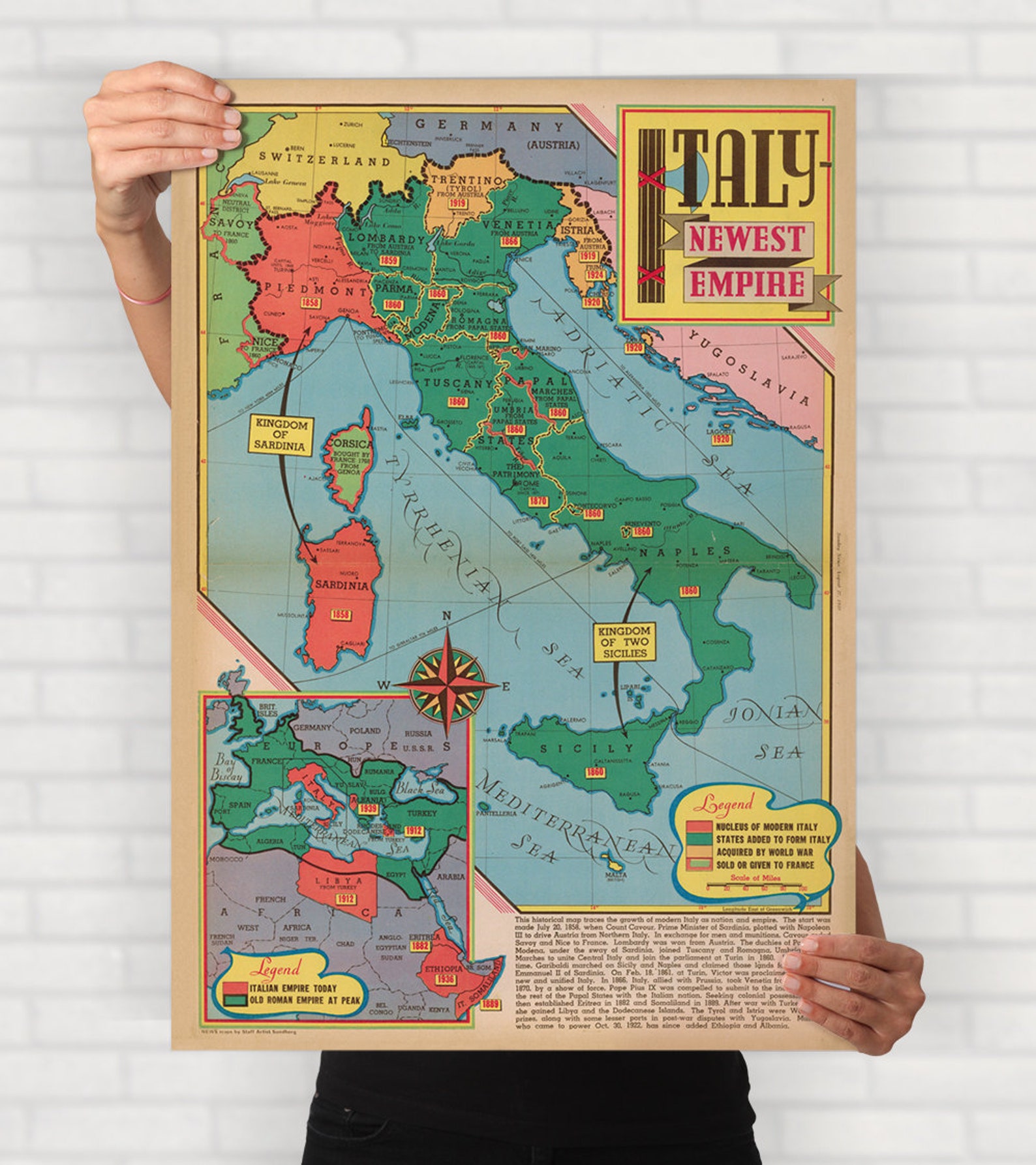 Old Map of Italy 1939 Antique Map of Italy Old World Map - Etsy