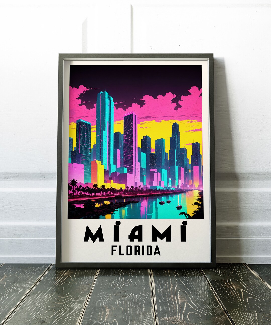 Miami Skyline Poster, Vibrant, Colorful, Miami, Florida Wall Decor ...