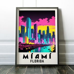 Miami Skyline Poster, Vibrant, Colorful, Miami, Florida Wall Decor ...
