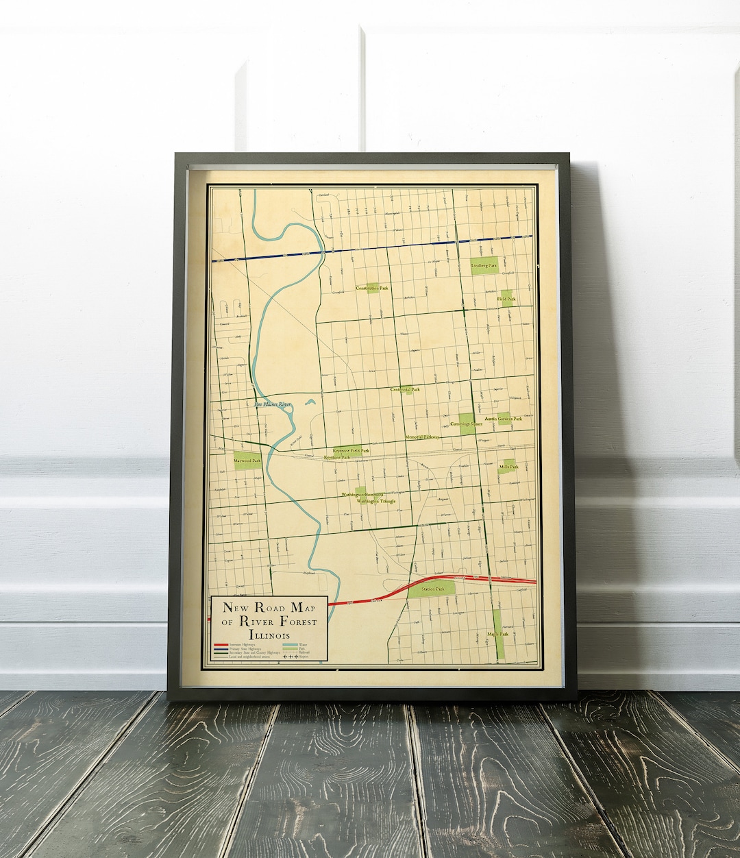 Vintage Retro Design Map of River Forest, Illinois, Vintage Looking Map ...