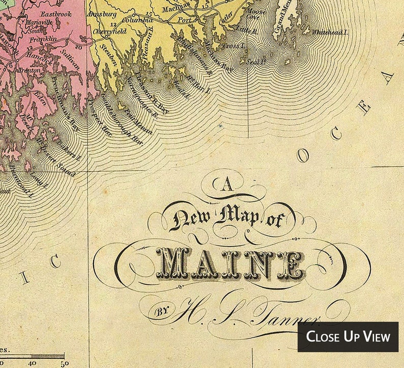 Old Map of Maine 1833 Vintage Maine State Map, Antique Map of Maine ...