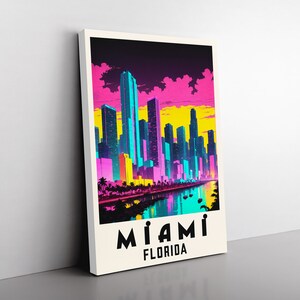 Miami Skyline Poster, Vibrant, Colorful, Miami, Florida Wall Decor ...