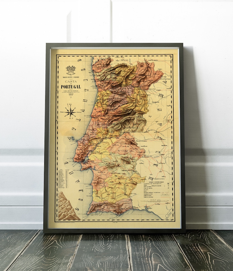 Old Map of Portugal, 1917 Vintage Portugal Map, Antique Map of Portugal ...