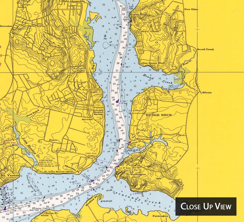 Potomac River Nautical Chart Map, Washington DC, Georgetown Map ...