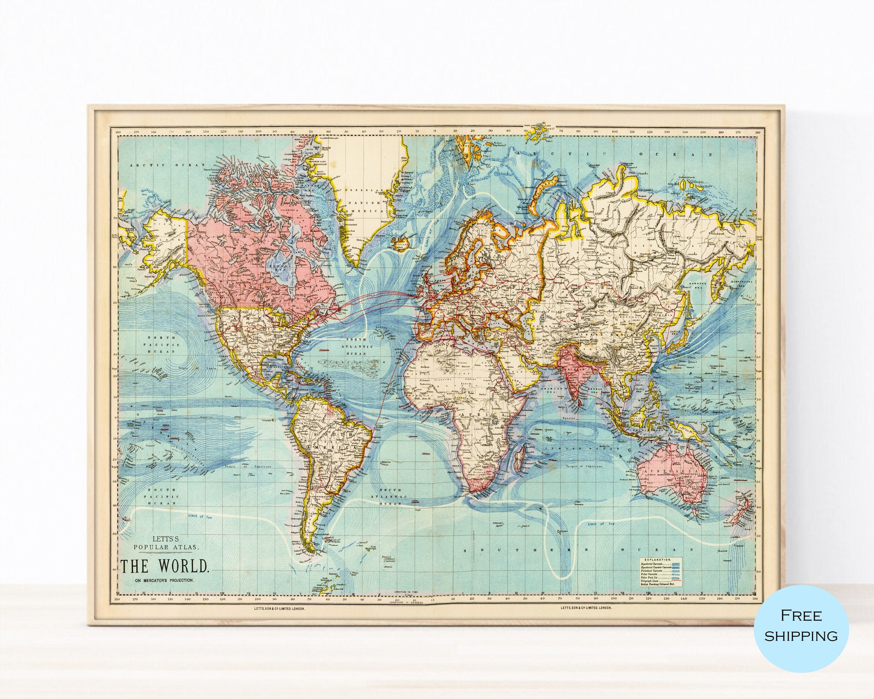 Old Map of the World 1883 Vintage World Map Antique Map - Etsy