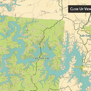 Vintage Retro Design Map of Table Rock Lake, Missouri, Vintage Looking ...