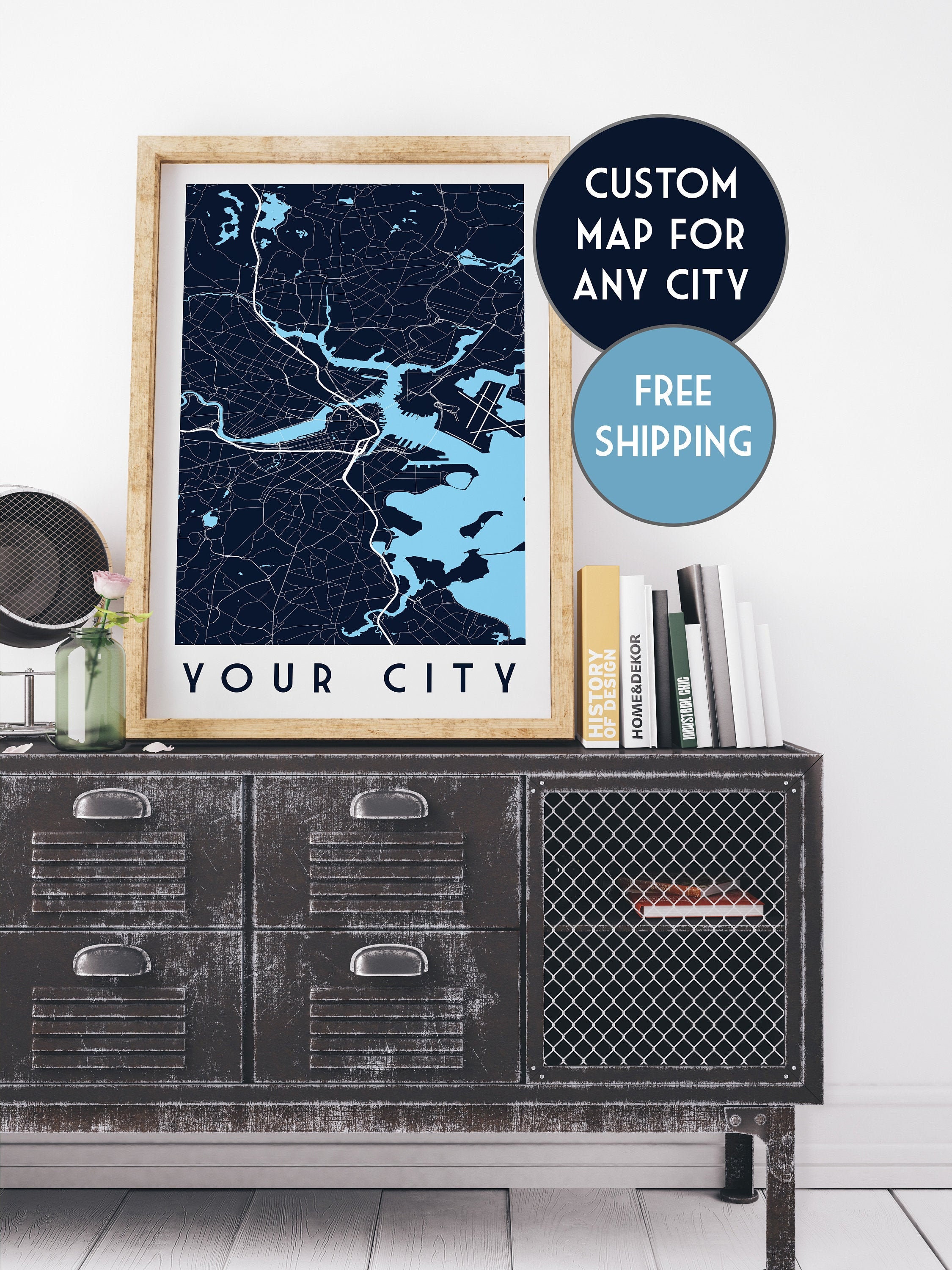Any City Map Custom Map Print Personalized Map Custom City | Etsy
