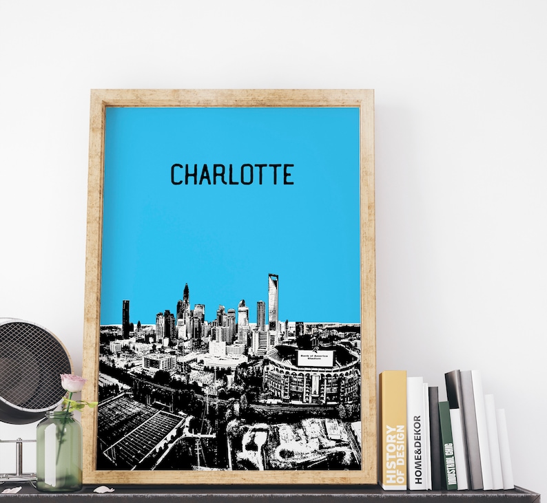 Charlotte NC Skyline Poster Charlotte City Art Charlotte - Etsy