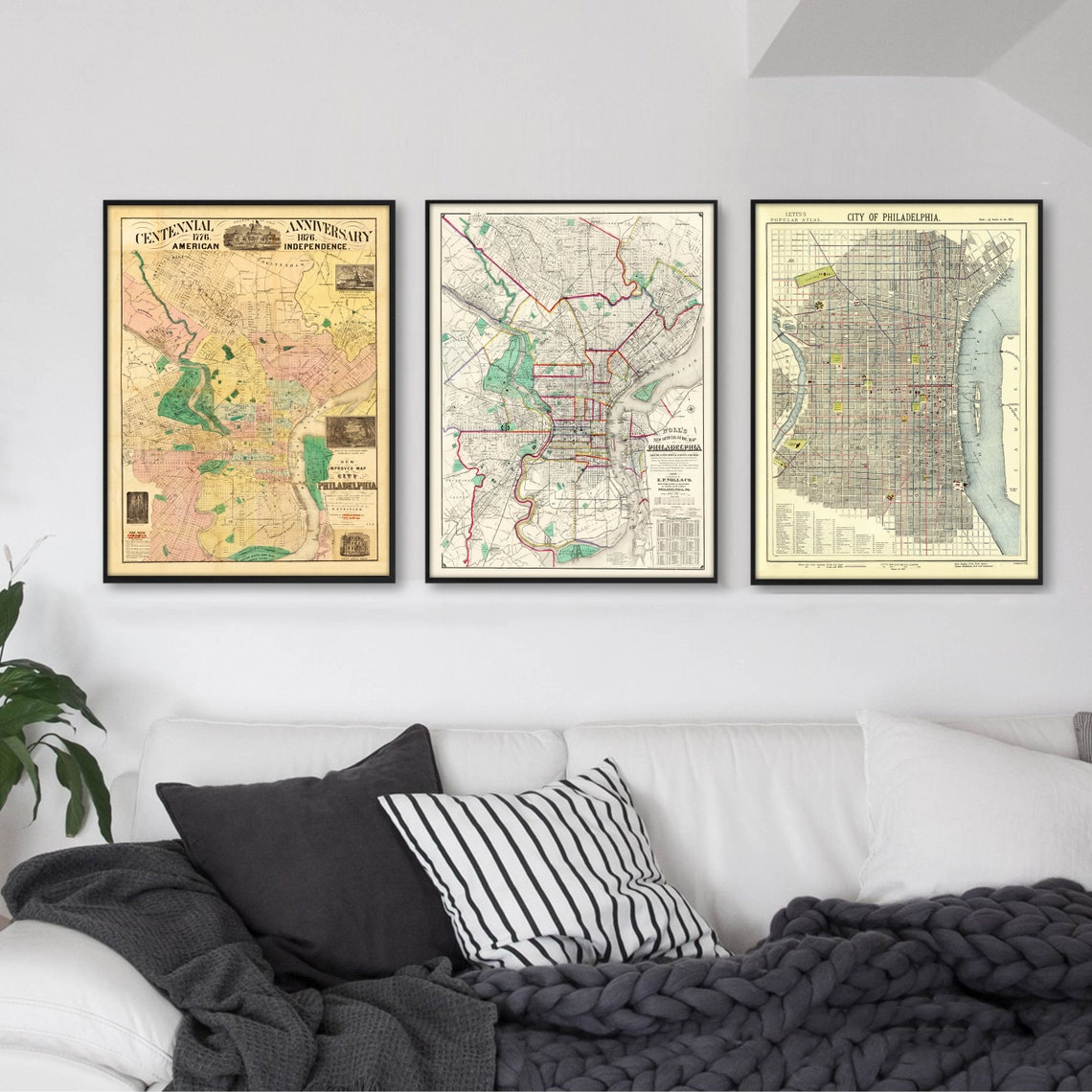 Set of 3 Philadelphia Vintage Maps, Old Philadelphia Map, 1876, 1883 ...