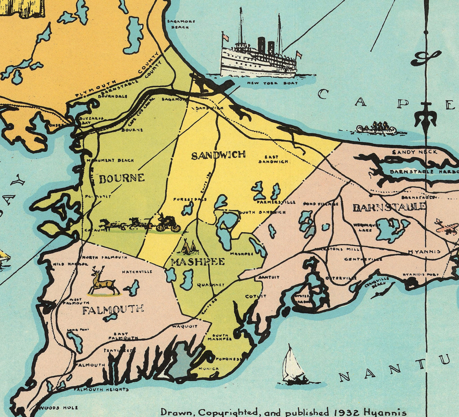Old Map of Cape Cod 1932 Antique Map of Cape Cod - Etsy