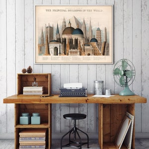 Vintage Architecture Print, Tallest Buildings in the World as of 1850 ...