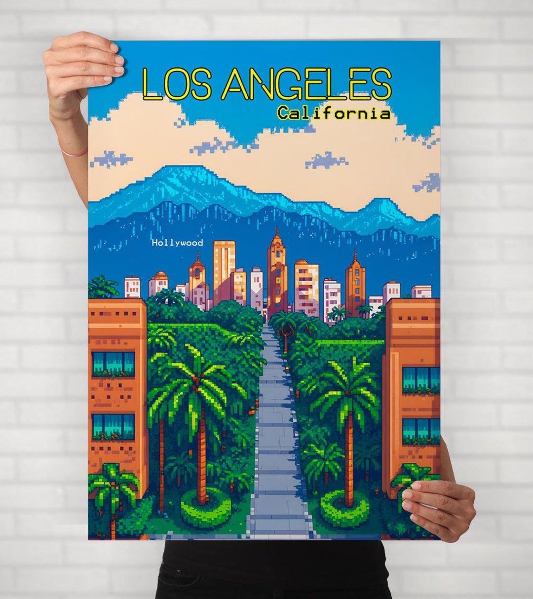 Los Angeles Pixel Art Poster, LA Print, Los Angeles Wall Decor ...
