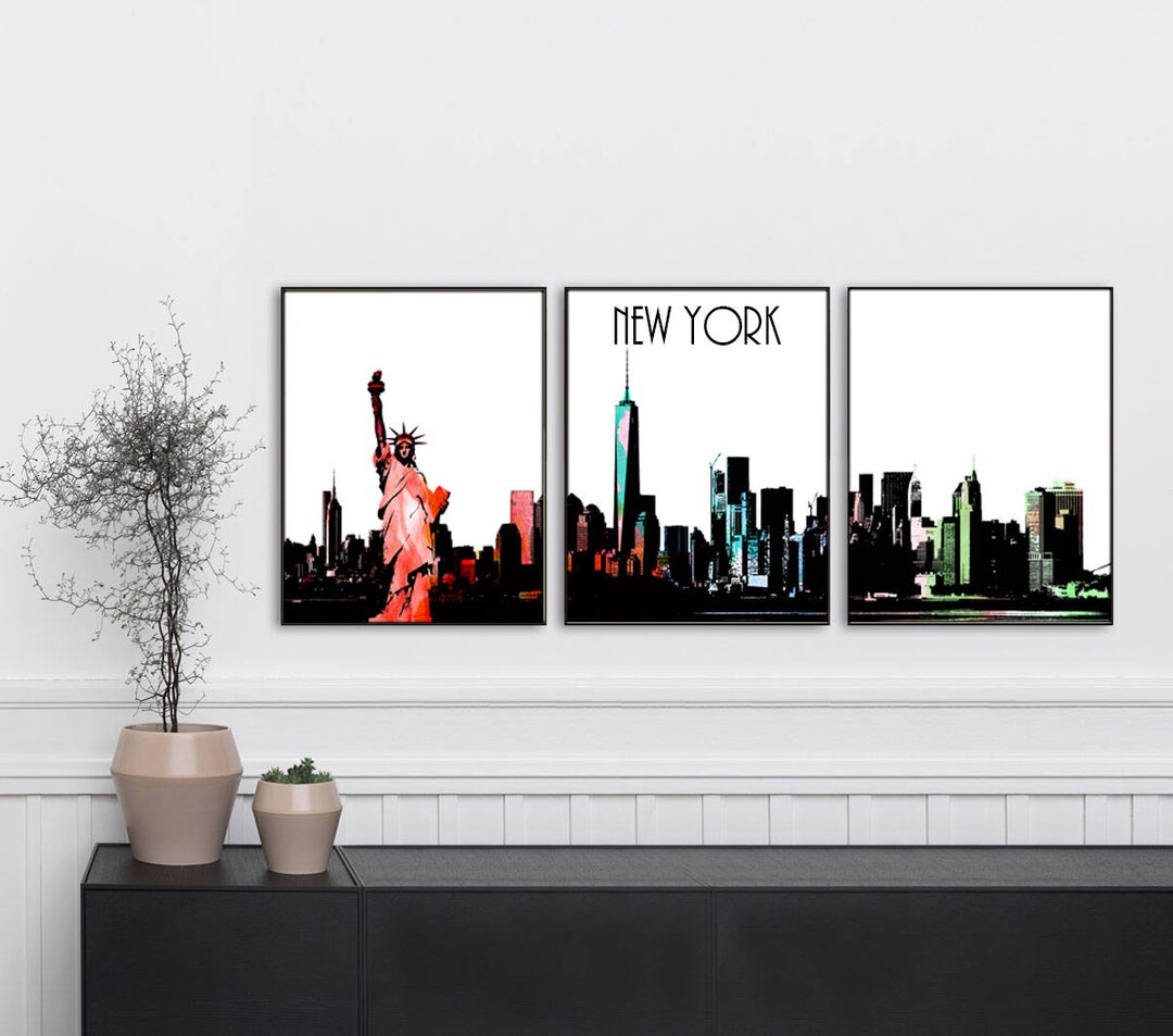 New York City Watercolor Poster Set of 3 NYC Skyline Poster Manhattan ...