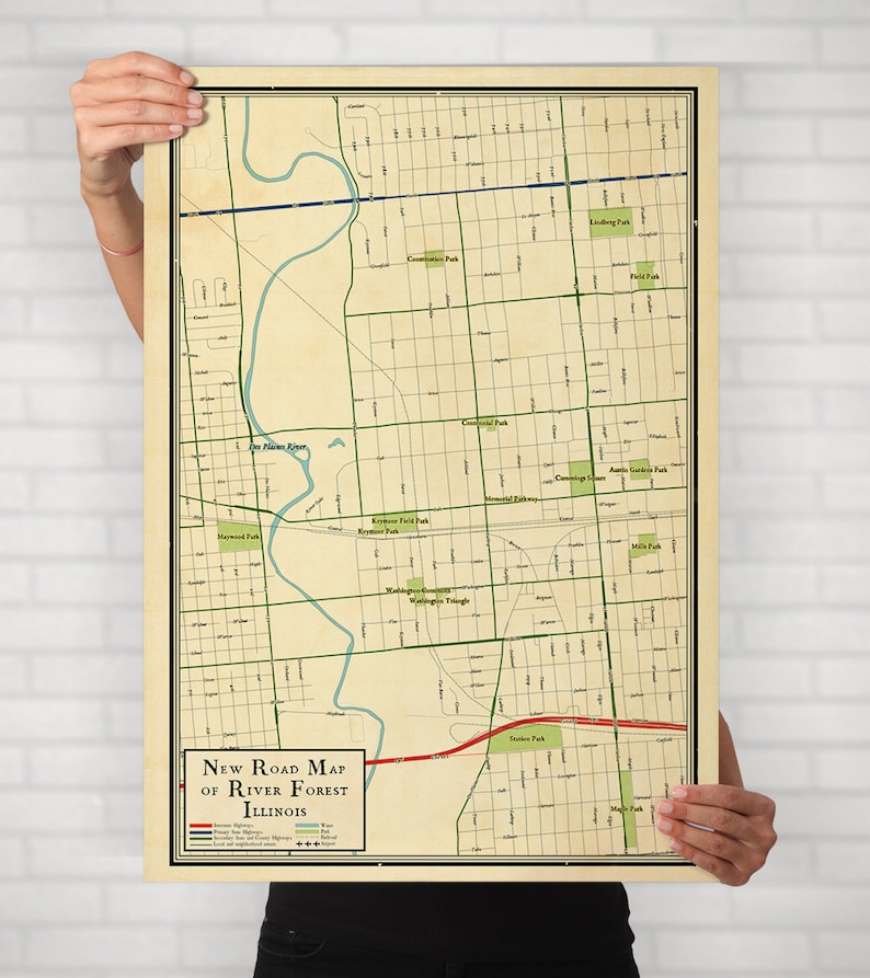 Vintage Retro Design Map of River Forest, Illinois, Vintage Looking Map ...