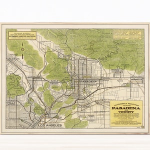 Historic Pasadena Map, Pasadena Vintage Map, Antique Map of Pasadena ...