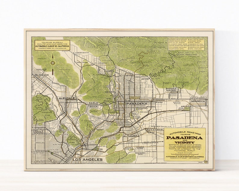Historic Pasadena Map, Pasadena Vintage Map, Antique Map of Pasadena ...